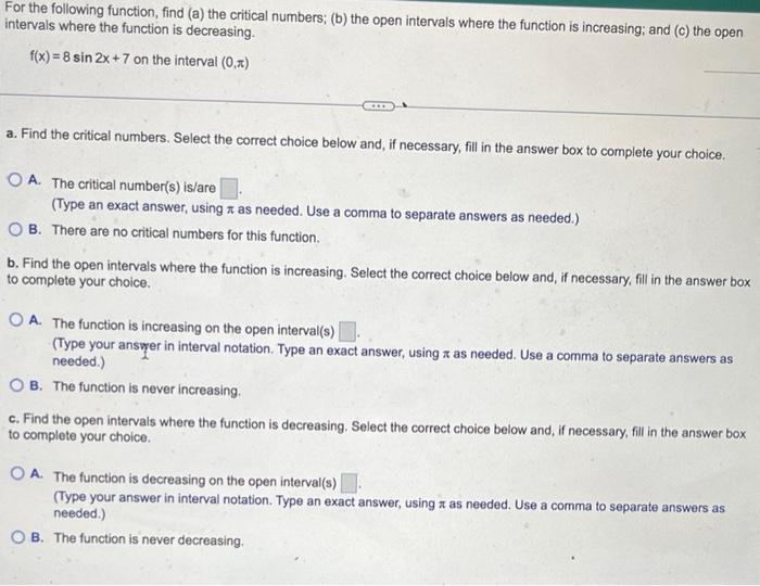 Solved For The Following Function Find A The Critical