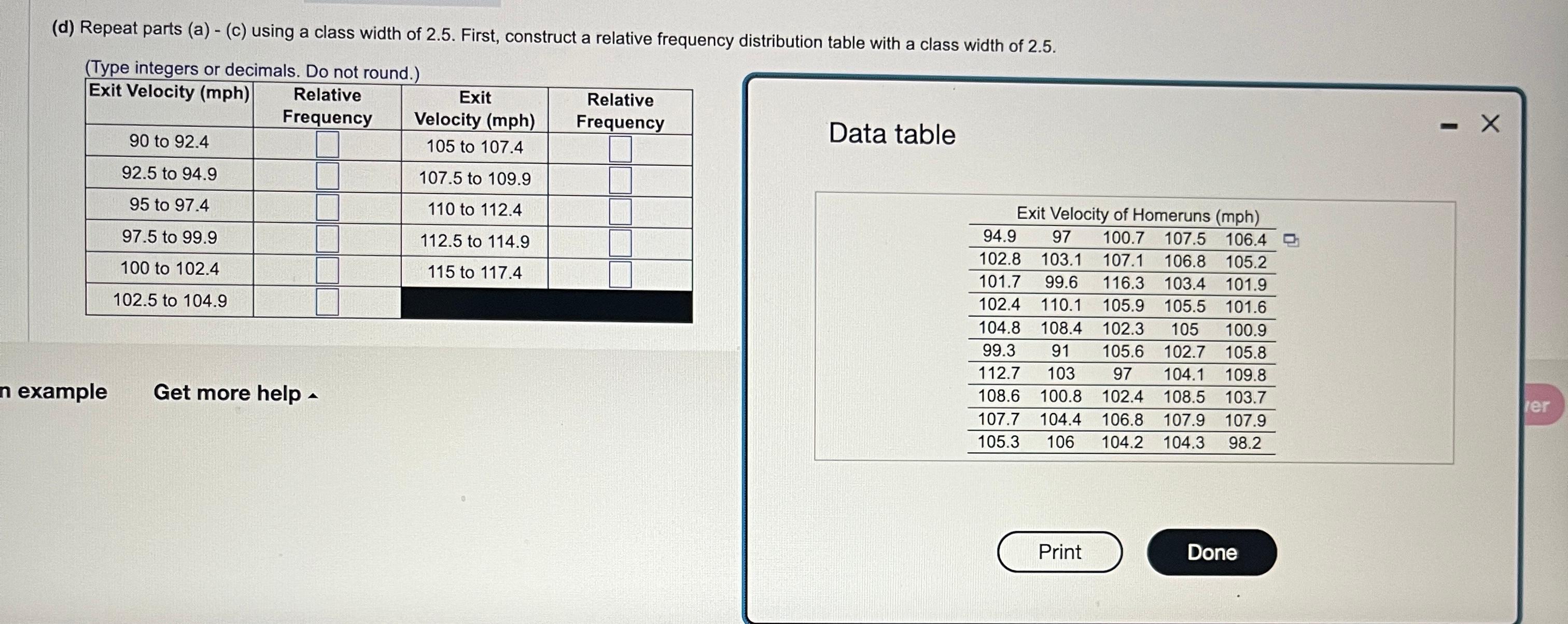 Solved (d) ﻿Repeat parts (a) - (c) ﻿using a class width of | Chegg.com