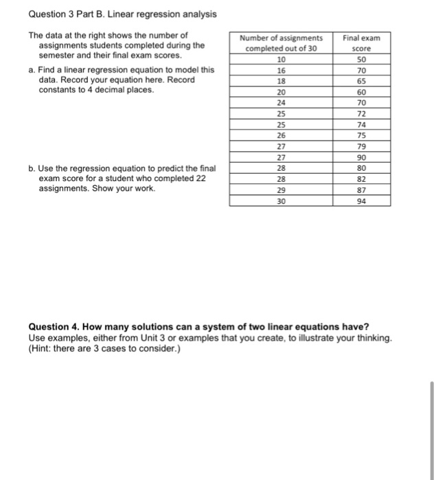 Solved Question 3: Linear regression Part A. For each | Chegg.com