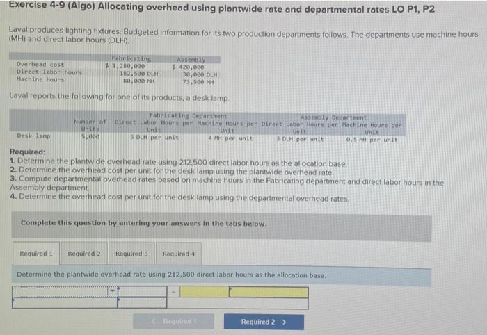 Solved Exercise 4-9 (Algo) Allocating overhead using | Chegg.com