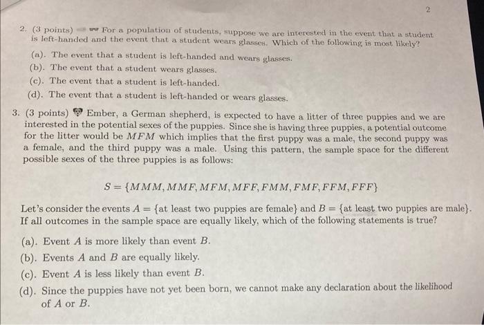 Solved 2. (3 points) =no For a population of students, | Chegg.com