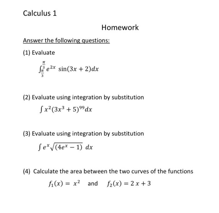 Solved Calculus 1 Homework Answer the following questions: | Chegg.com