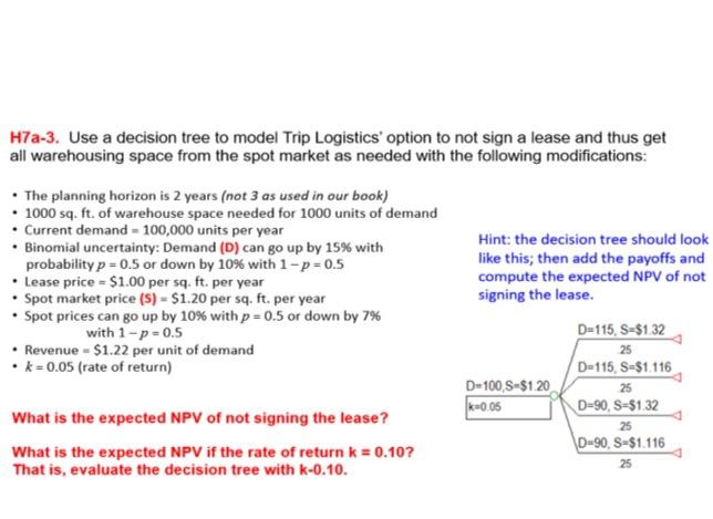 Solved H7a-3. Use a decision tree to model Trip Logistics' | Chegg.com