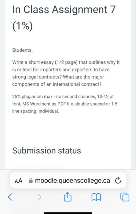 In Class Assignment 7 (1%) Students, Write a short | Chegg.com