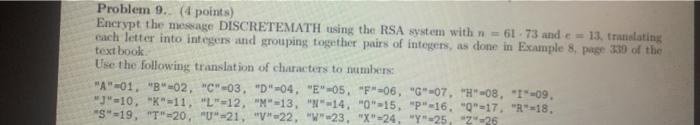 Solved Problem 9. (4 points) Encrypt the message | Chegg.com