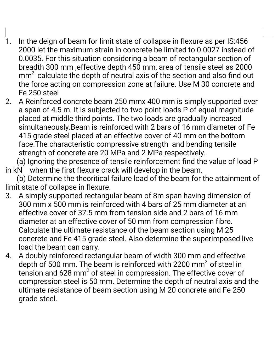 Solved 1. In the deign of beam for limit state of collapse | Chegg.com