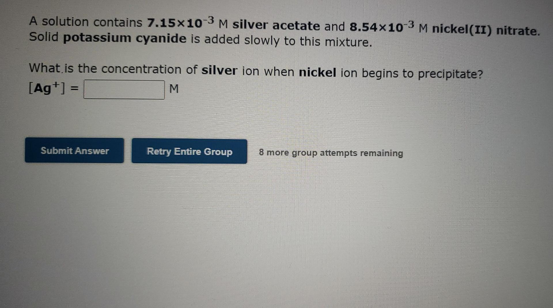 Solved A solution contains 7.15x10-3 M silver acetate and | Chegg.com