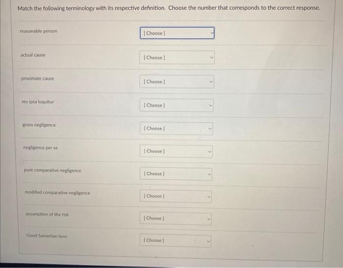Match the following terminology with its respective | Chegg.com