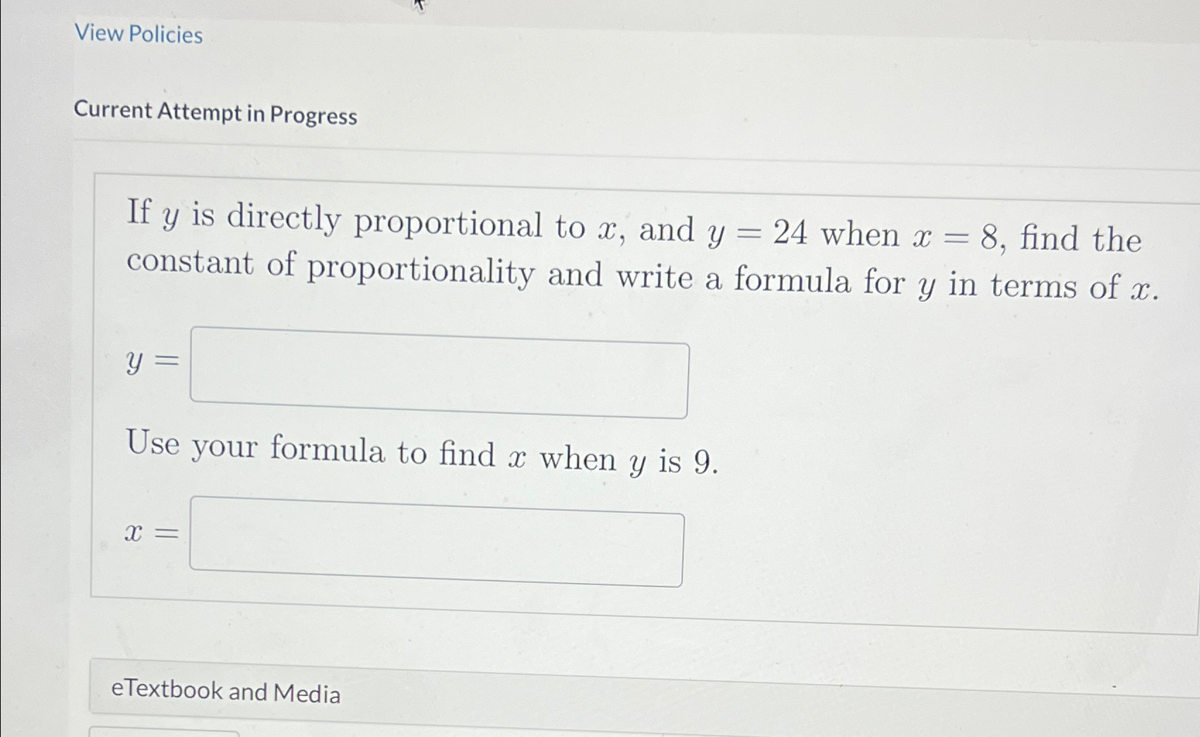 Solved View PoliciesCurrent Attempt in ProgressIf y ﻿is | Chegg.com