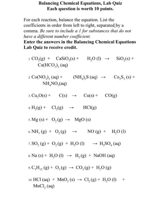 Solved For each reaction, balance the equation. List the | Chegg.com