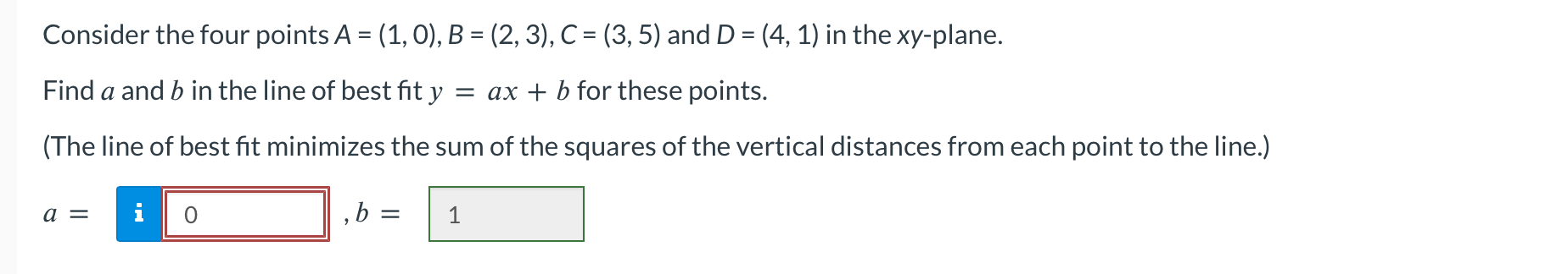 Solved Consider the four points A=(1,0),B=(2,3),C=(3,5) ﻿and | Chegg.com