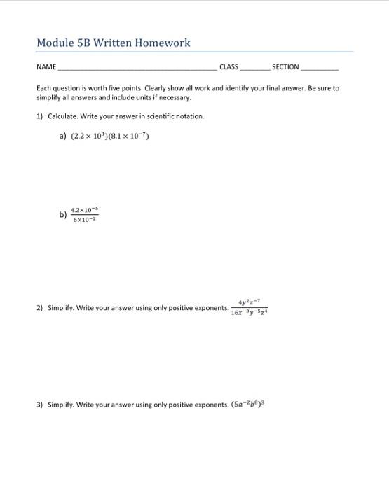 Solved Each question is worth five points. Clearly show all | Chegg.com