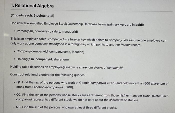 Solved ( 2 points each, 6 points total) Consider the | Chegg.com