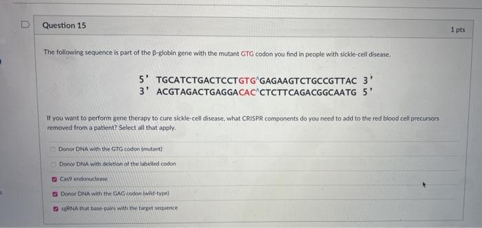 Solved The following sequence is part of the ß-globin gene | Chegg.com