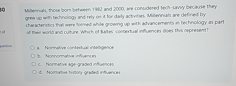 Solved Millennials, those born between 1982 ﻿and 2000, ﻿are | Chegg.com