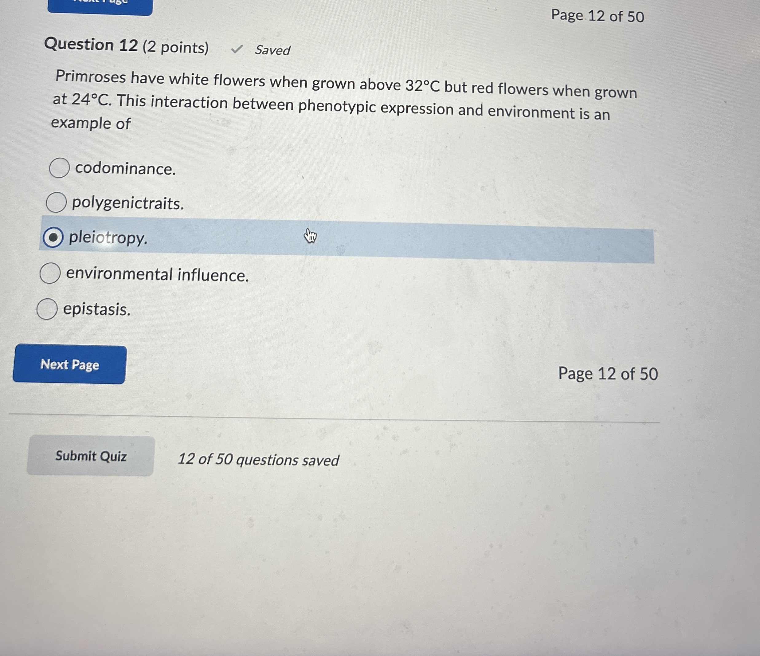 Solved Page 12 ﻿of 50Question 12 (2 ﻿points) | Chegg.com