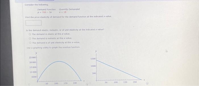 Solved Consider the following. Demand Function Quantity | Chegg.com