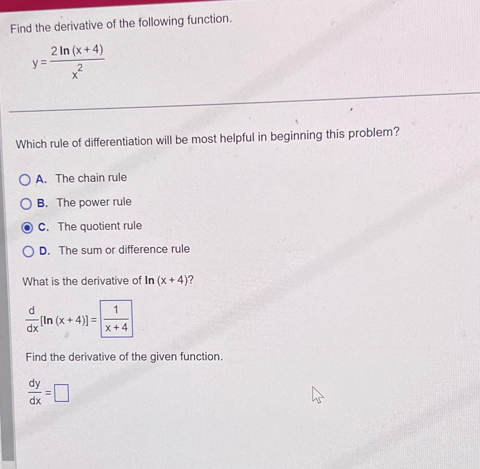 Solved Find the derivative of the following | Chegg.com