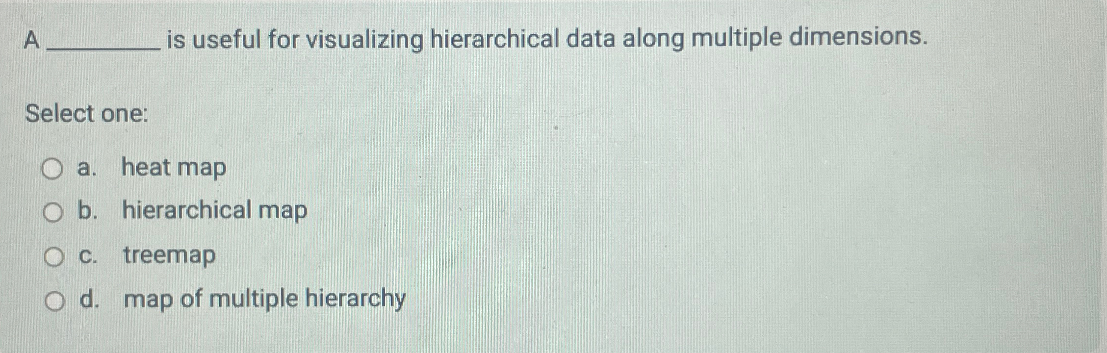 Solved A ﻿is useful for visualizing hierarchical data | Chegg.com
