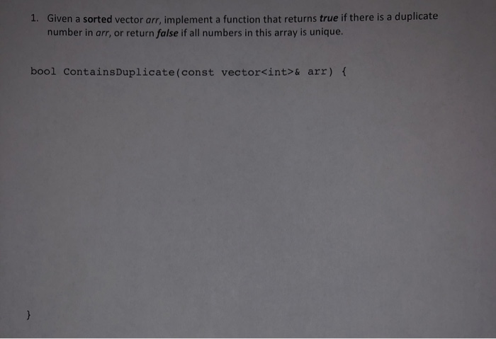 Solved 1. Given a sorted vector arr, implement a function | Chegg.com