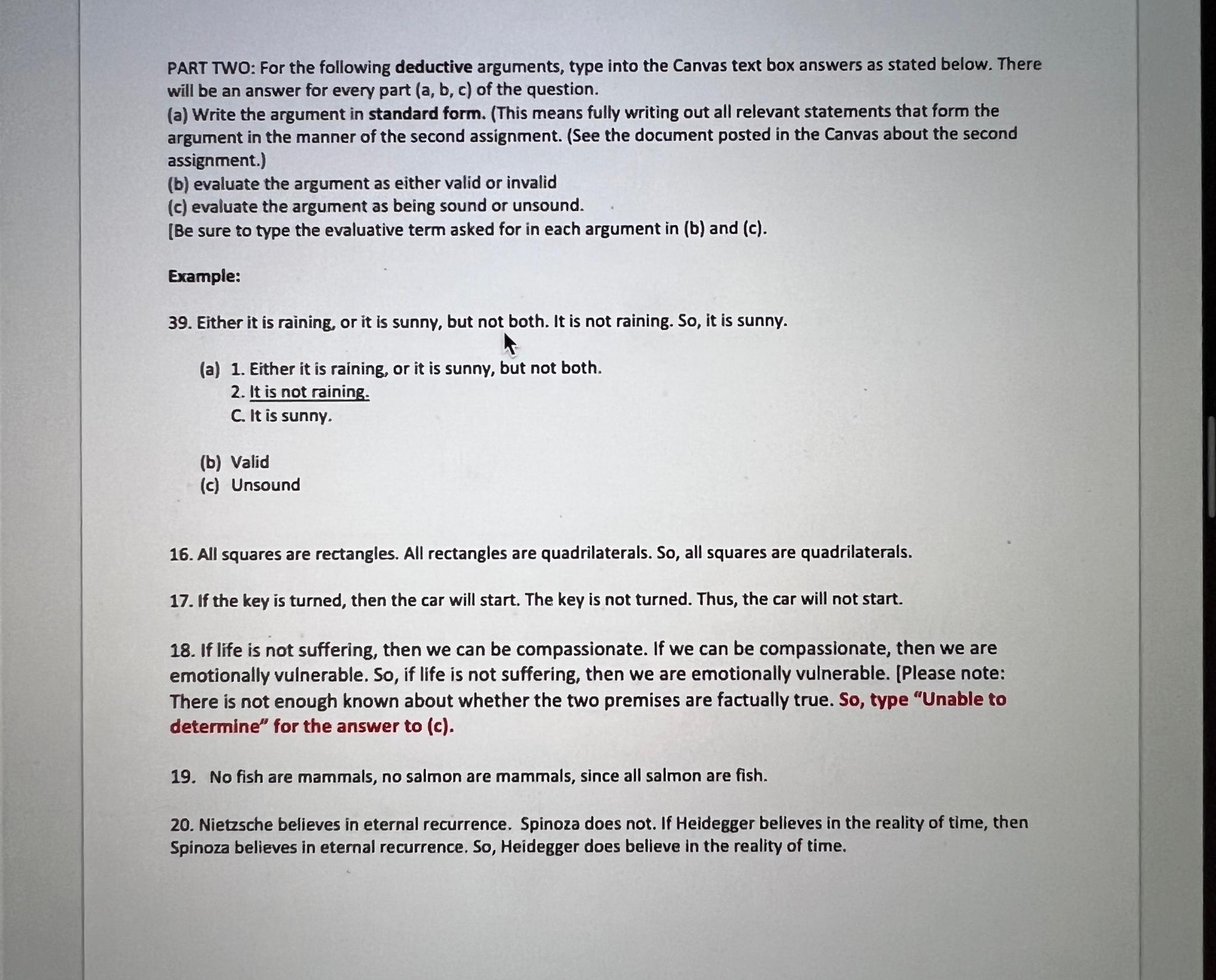 Solved PART TWO: For the following deductive arguments, type | Chegg.com