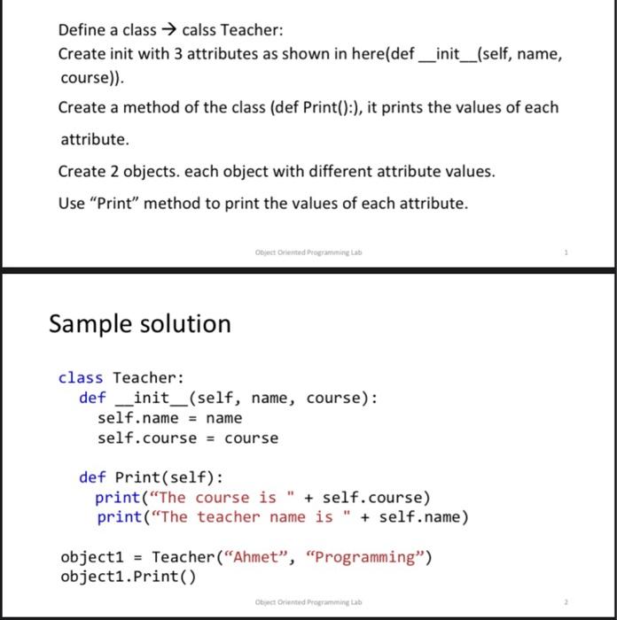 Solved Define a class → calss Teacher: Create init with 3 | Chegg.com