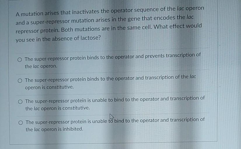 Solved A mutation arises that inactivates the operator | Chegg.com