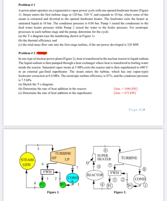 Solved Problem #1 A power plant operates on a regenerative | Chegg.com