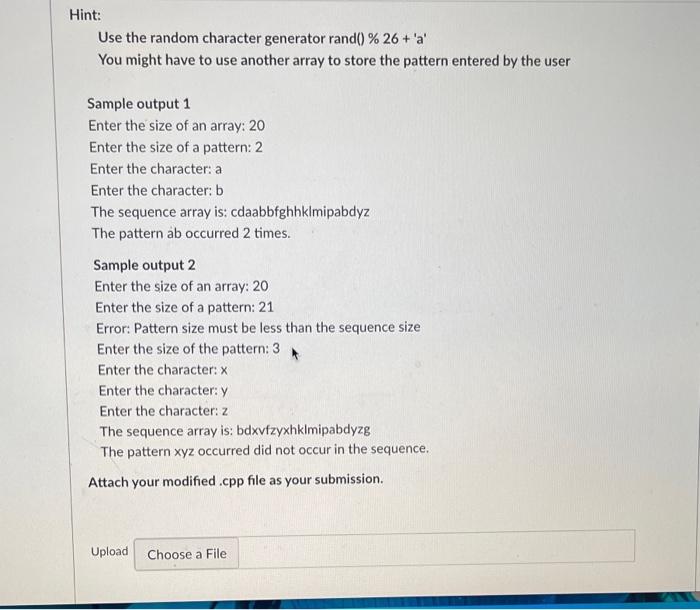 Solved Modify Lab 9 Program.cpp to create a pattern matching | Chegg.com