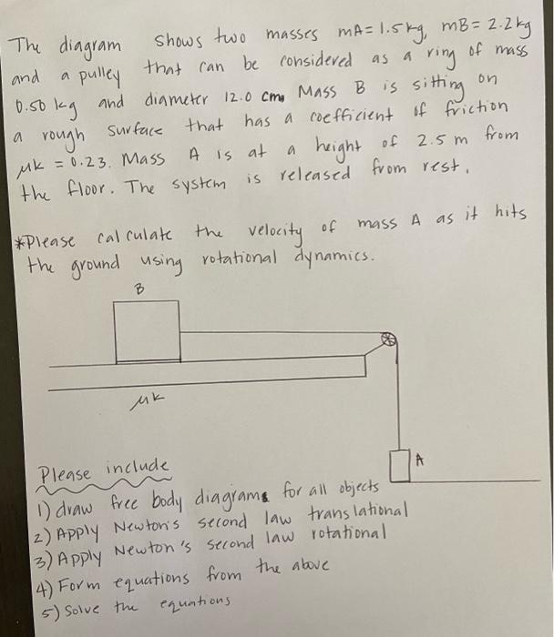 Solved The diagram би a a shows two masses mA = 1.5kg, mB= | Chegg.com