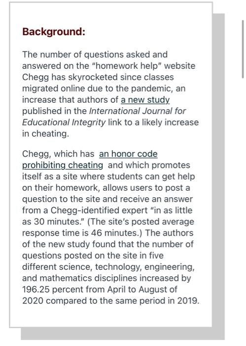 Solved Background: The number of questions asked and | Chegg.com