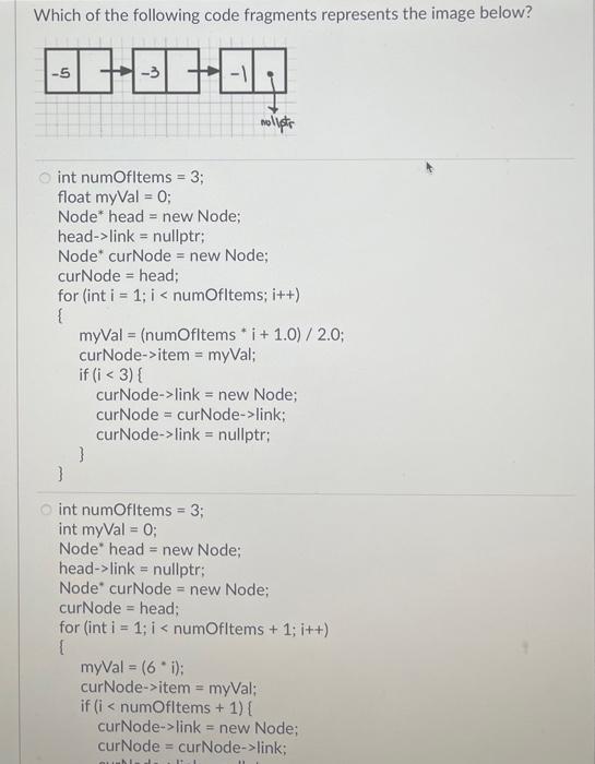 Solved Which of the following code fragments represents the | Chegg.com
