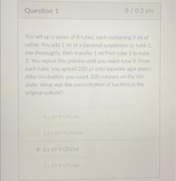 You set up a series of 8 tubes, each containing 9ml | Chegg.com