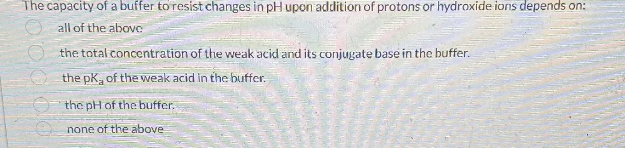 Solved The capacity of a buffer to resist changes in pH upon | Chegg.com