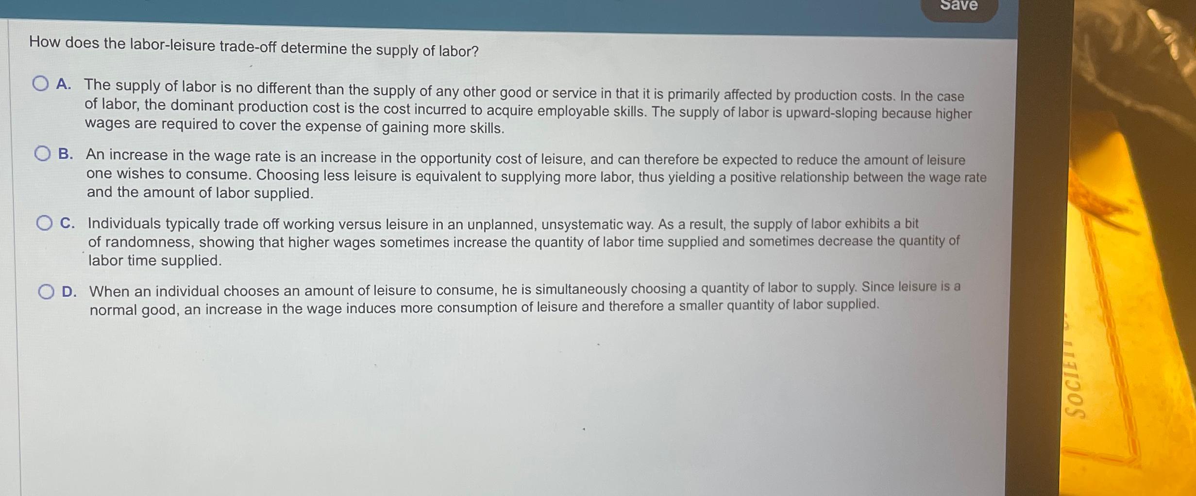 Solved saveHow does the labor-leisure trade-off determine | Chegg.com