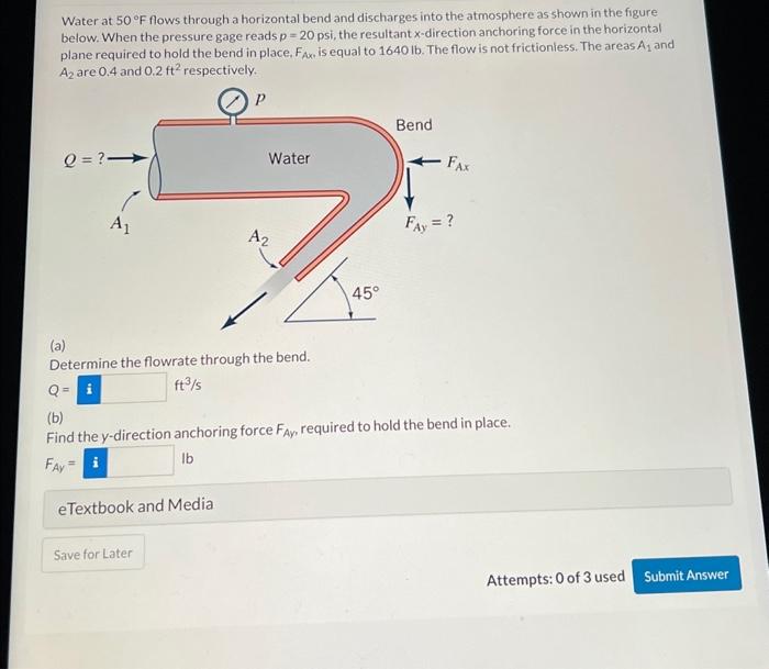 Solved Water at 50∘F flows through a horizontal bend and | Chegg.com