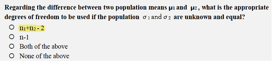 Solved Regarding the difference between two population means | Chegg.com