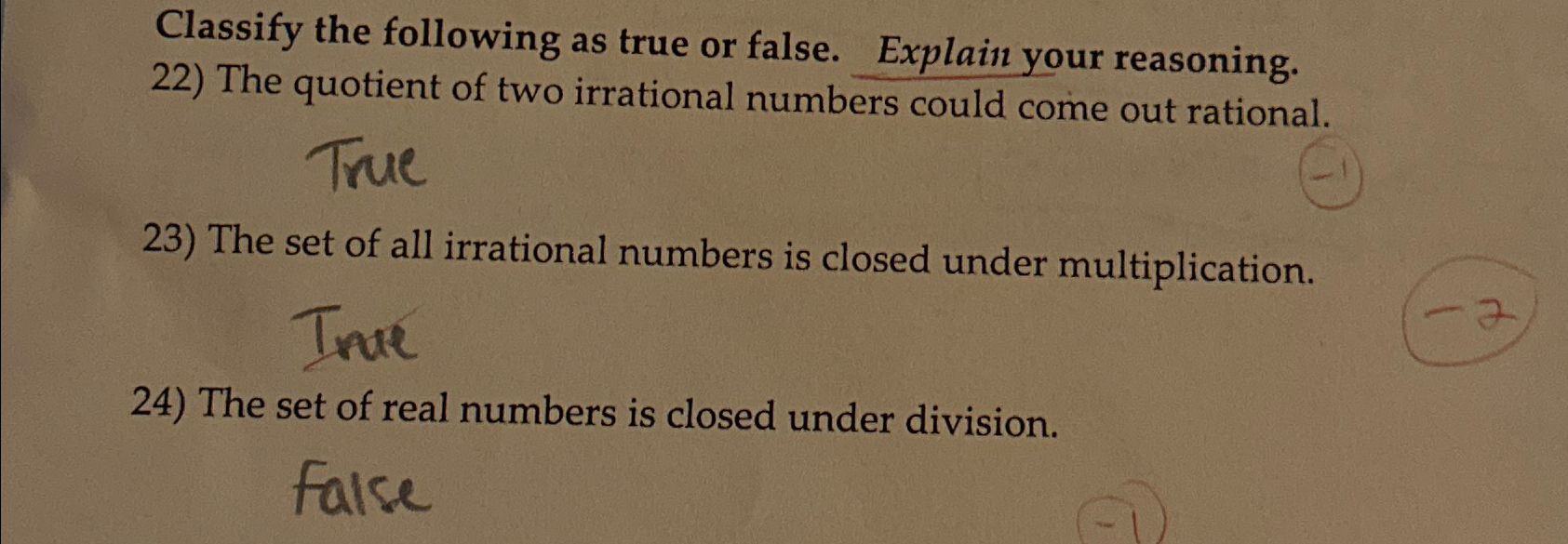 Classify the following as true or false. Explain your | Chegg.com