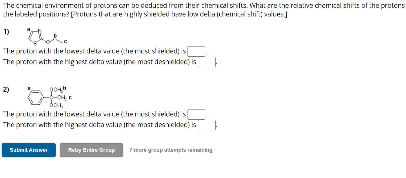 Solved The chemical environment of protons can be deduced | Chegg.com