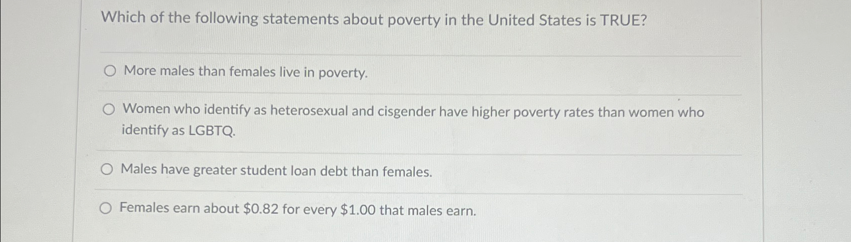 Solved Which of the following statements about poverty in | Chegg.com