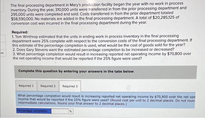 Solved The final processing department in Mary's production | Chegg.com