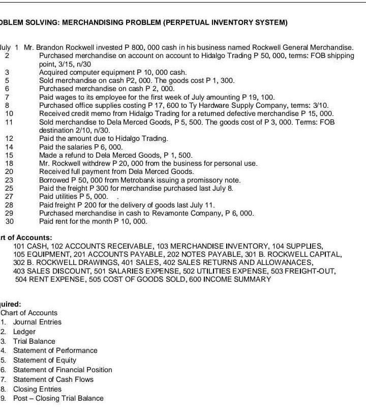 July 1 Mr. Brandon Rockwell invested P 800, 000 cash | Chegg.com