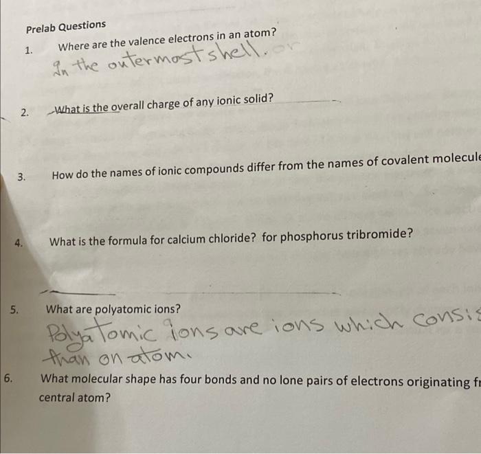 Solved Prelab Questions 1. Where are the valence electrons | Chegg.com