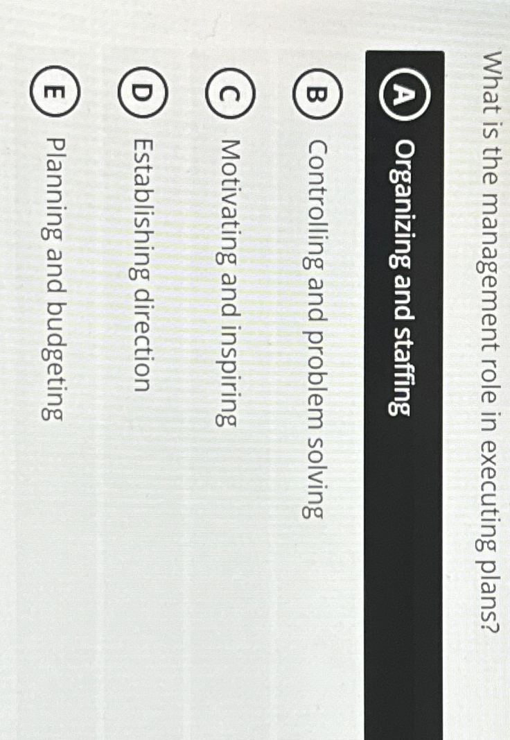 Solved What is the management role in executing plans?A | Chegg.com