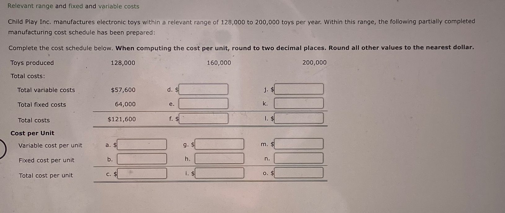 Solved Relevant range and fixed and variable costsChild Play | Chegg.com