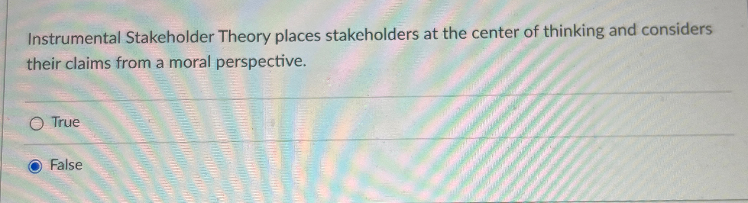 Solved Instrumental Stakeholder Theory places stakeholders | Chegg.com