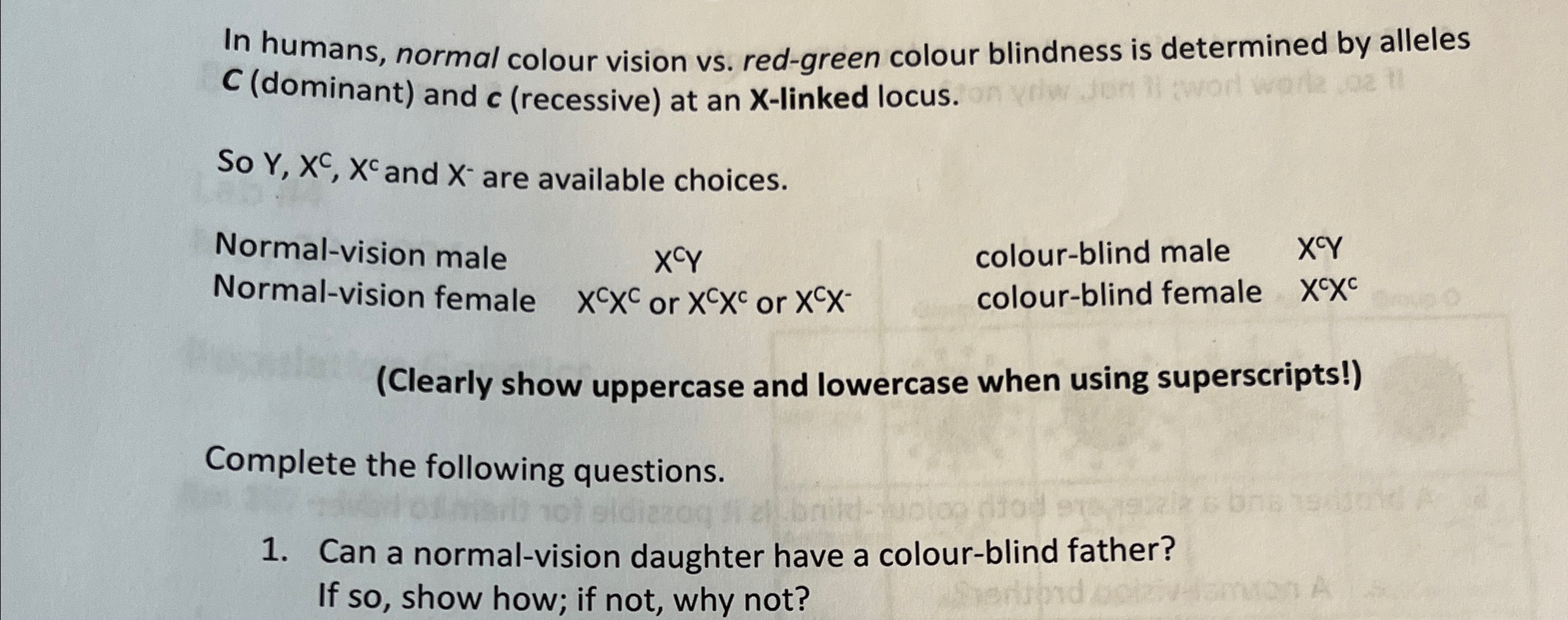 Solved In humans, normal colour vision vs. ﻿red-green colour | Chegg.com