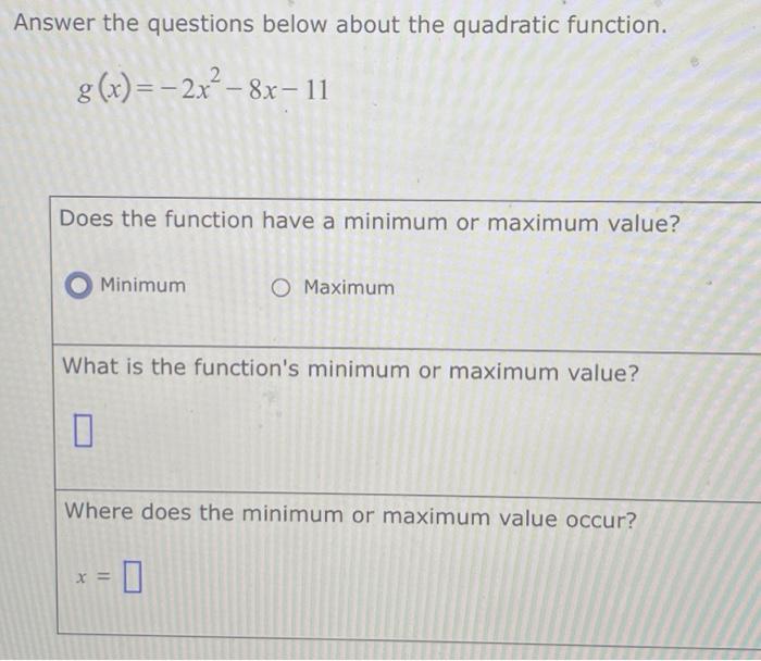 Solved Answer the questions below about the quadratic | Chegg.com