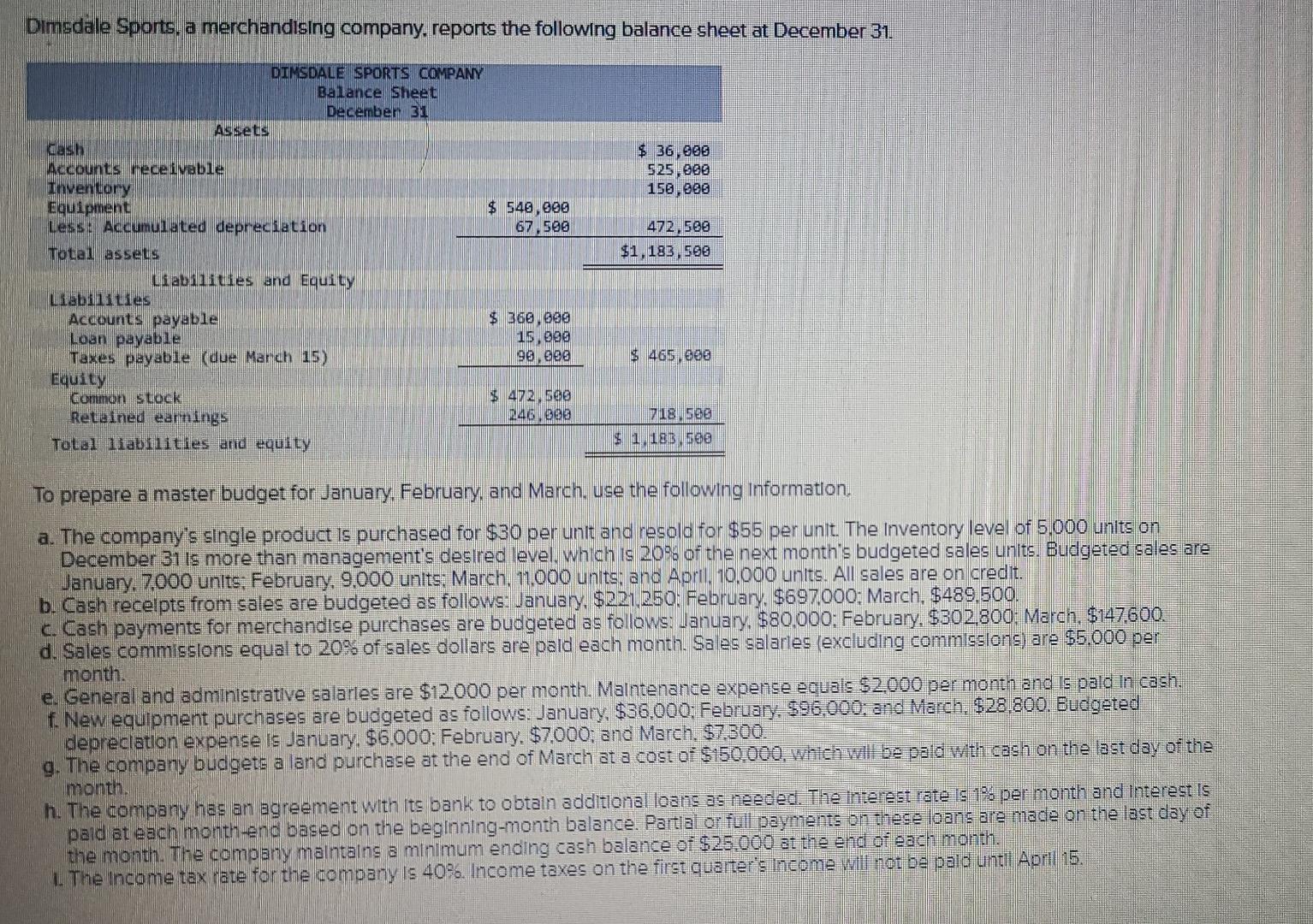 Solved Dimsdale Sports A Merchandising Company Reports The Chegg