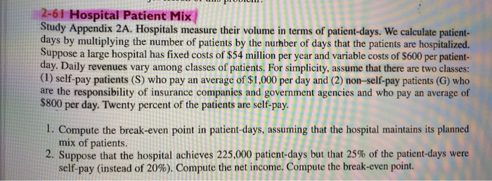 Solved 2-61 Hospital Patient Mix Study Appendix 2A. | Chegg.com